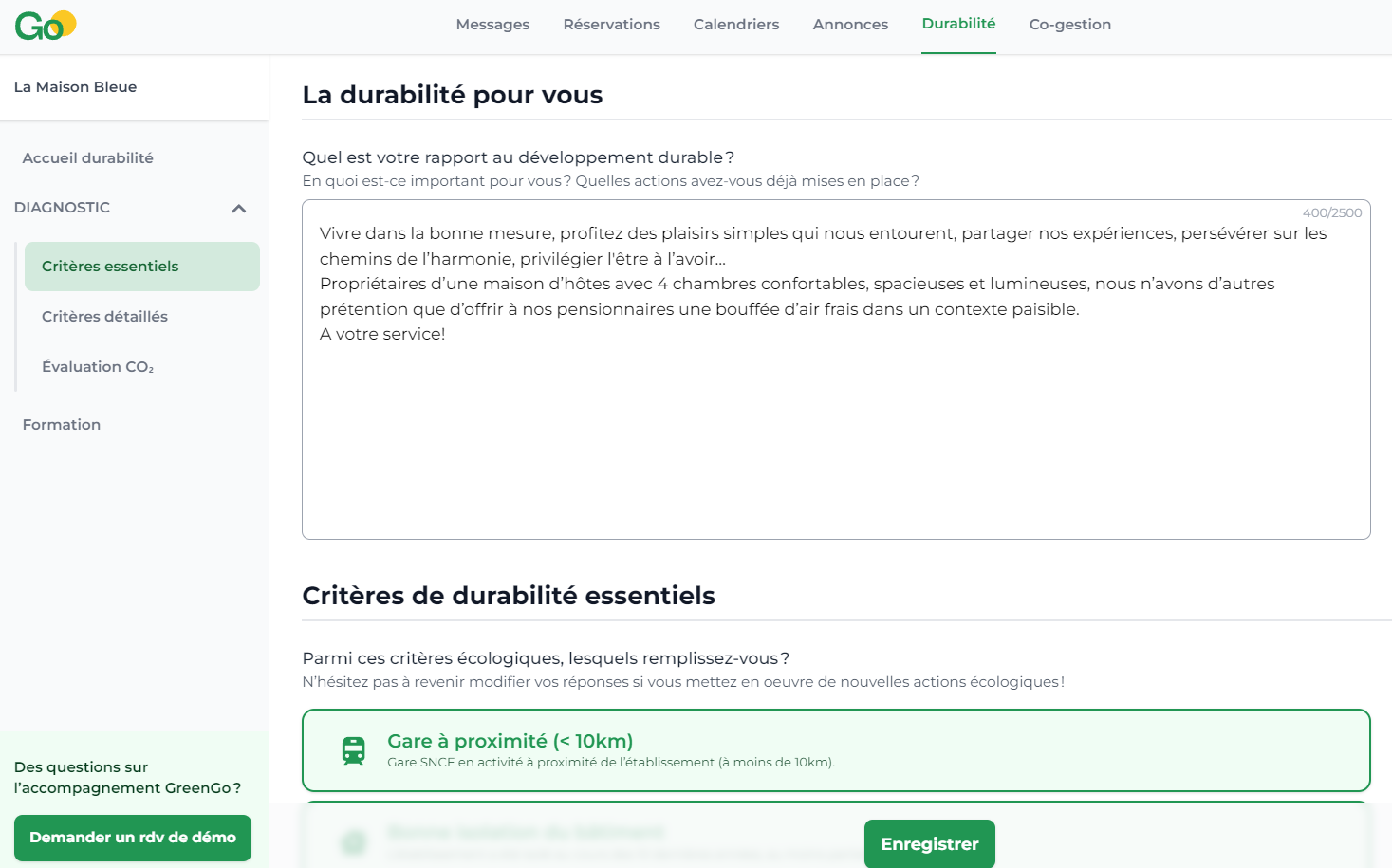 Comment modifier la description de mes valeurs et engagements durables ...